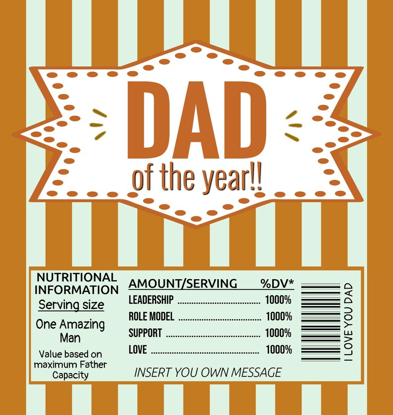 Father's Day, Editable Dad Candy Wrap, Dad of the Year Wrapper, Happy ...