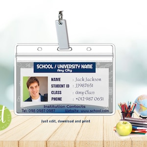 ID Badge, Name Tag, Editable, Printable, ID Card Boy/girl Badge ...