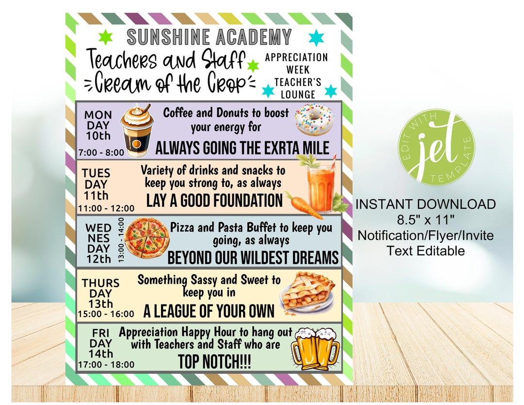 Editable Teacher Appreciation Week Flyer, Itinerary, Schedule for the ...