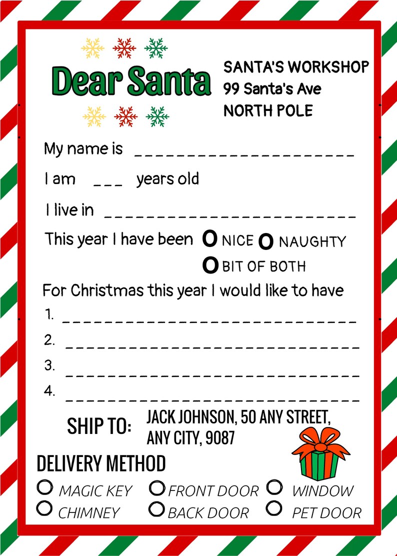Letter to Santa, Editable, Printable, Christmas Gift Request, Editable ...