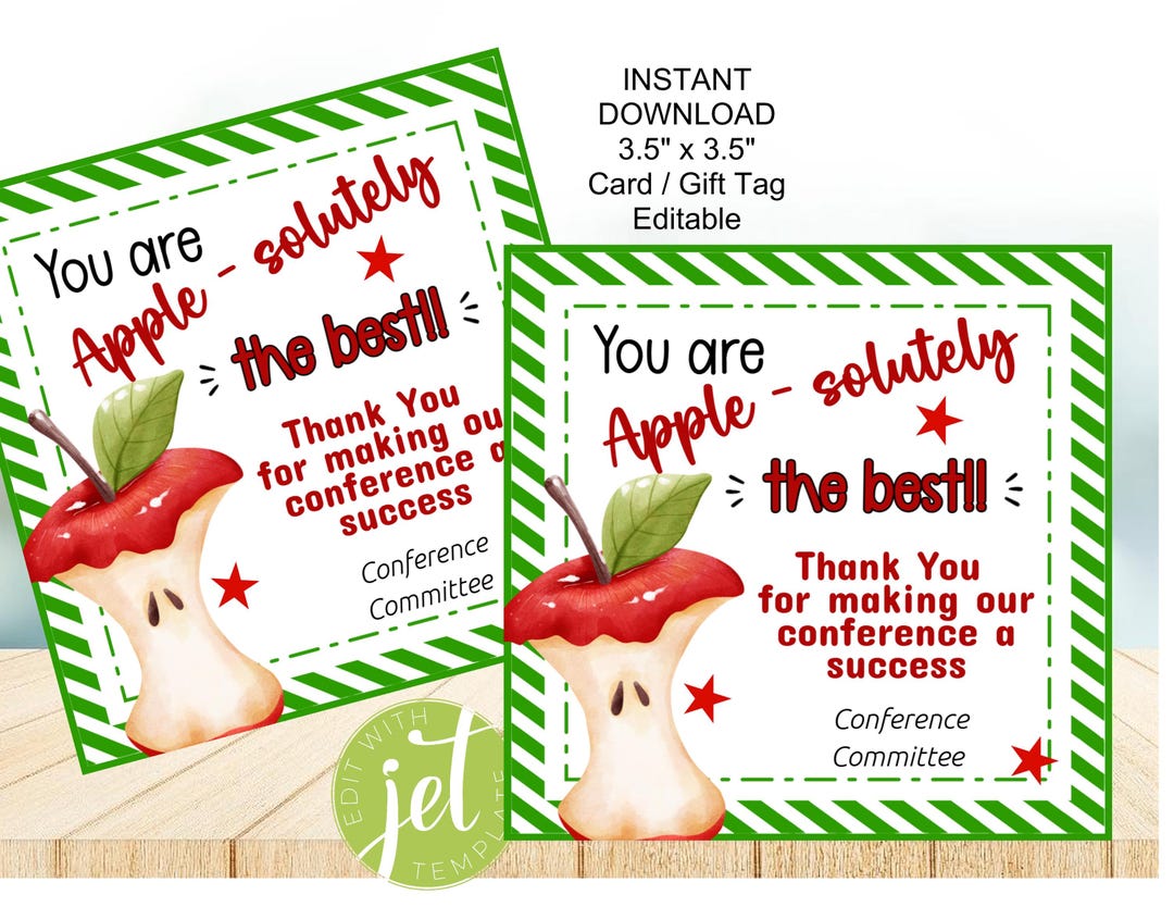 Editable Apple Gift Tags, Apple-solutely the Best, Thank You for All ...