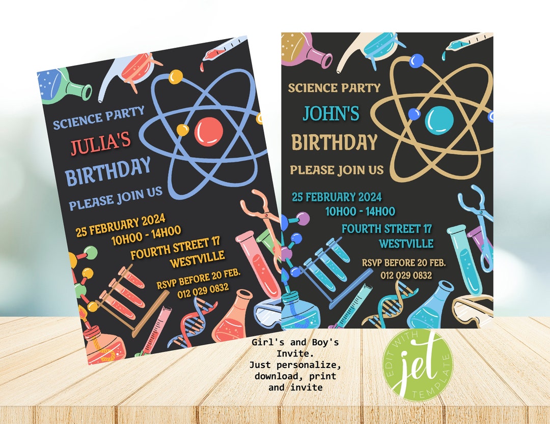 Invite, Party, Editable, Printable, Science Party Invite, Editable ...