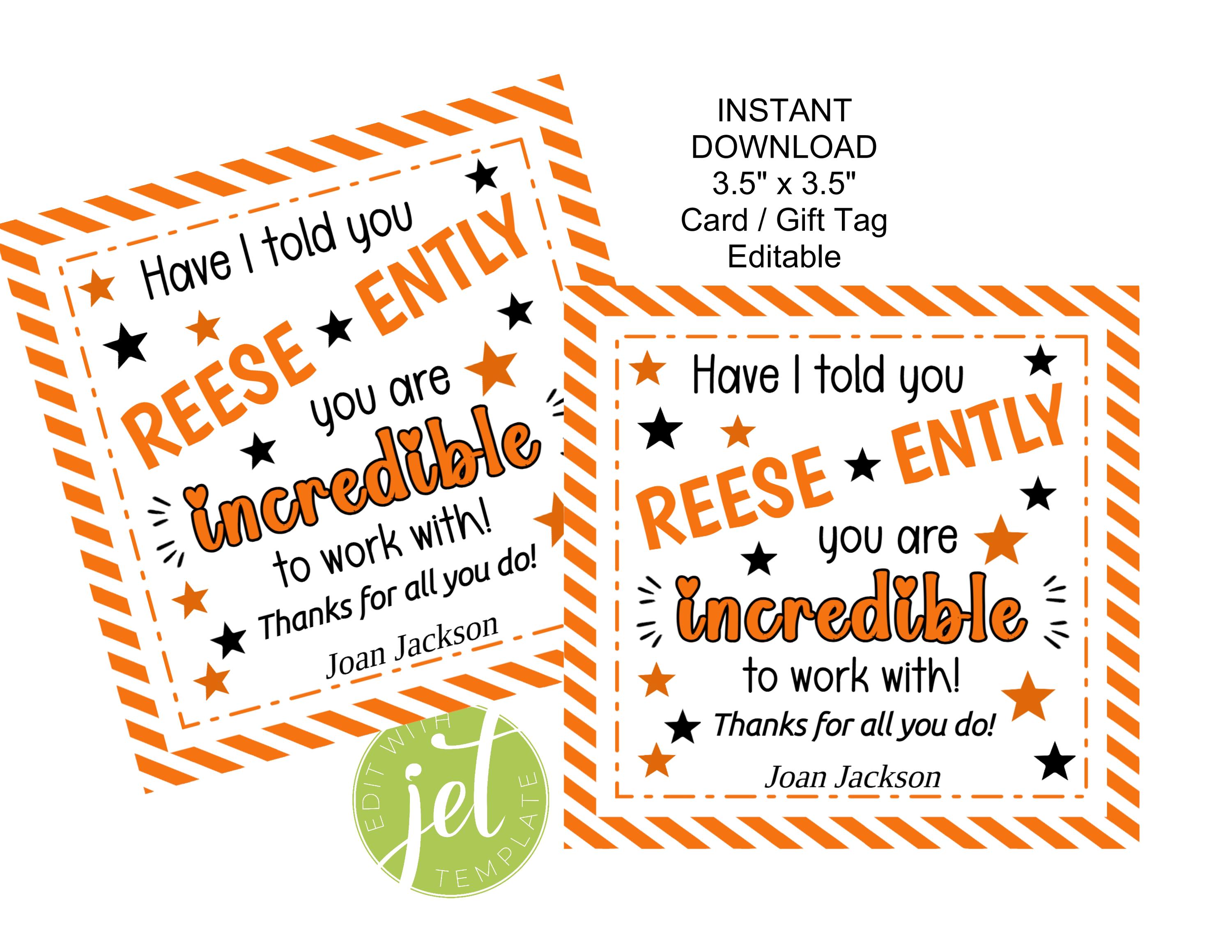 Gift Tag/card, Editable, Thank You, Appreciation, Reese-ently Told You ...