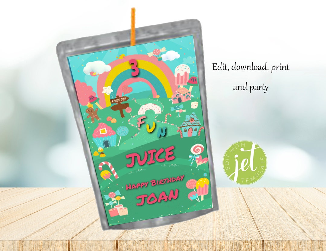 Juice Label, Editable, Edit Age and Name, Printable, Candy Party ...