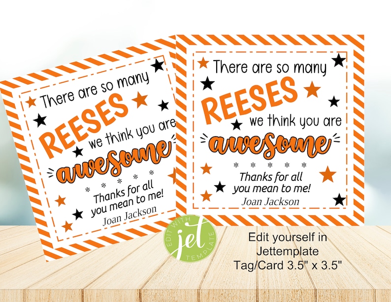 School Teacher Editable Gift Tag, Many Reese-ons Why You Are Awesome ...