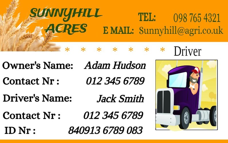 ID Badge, Name Tag, Editable, Printable, Farm Worker/driver, Farm ...