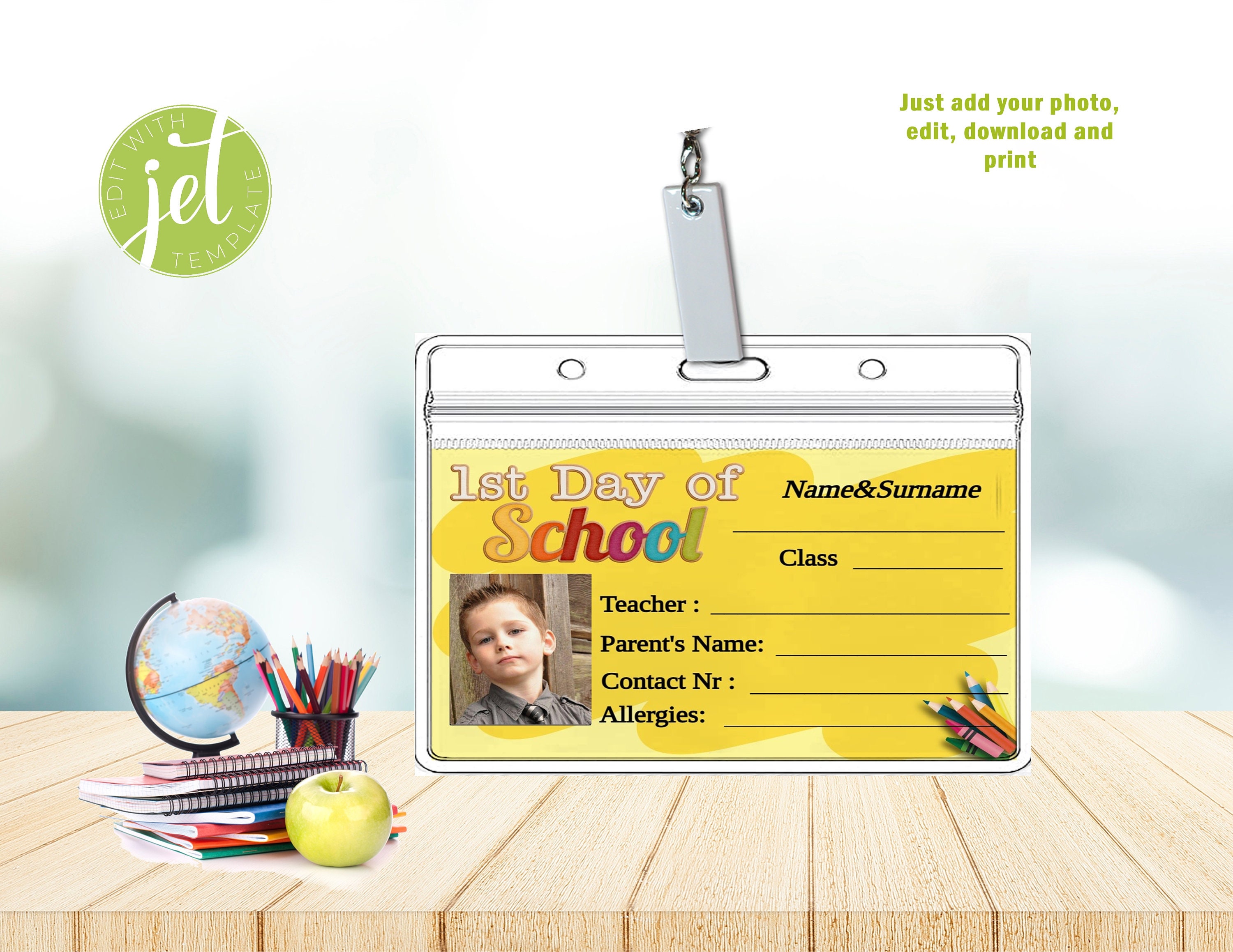 ID Badge, Name Tag, Editable, Printable, Boy/girl Badge, First Day ...