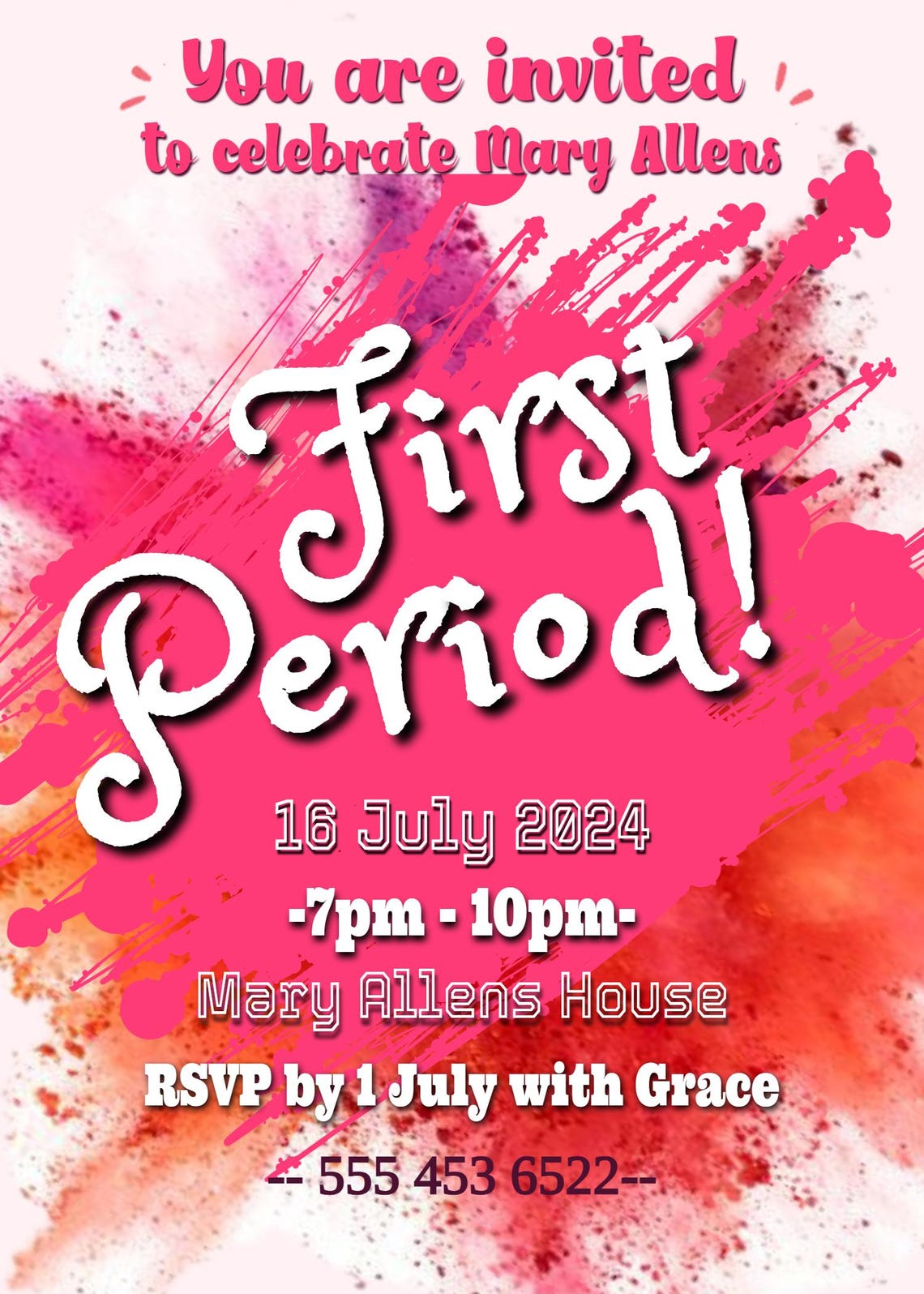 Party Invite, Editable, Printable, First Period Party, Instant Download ...