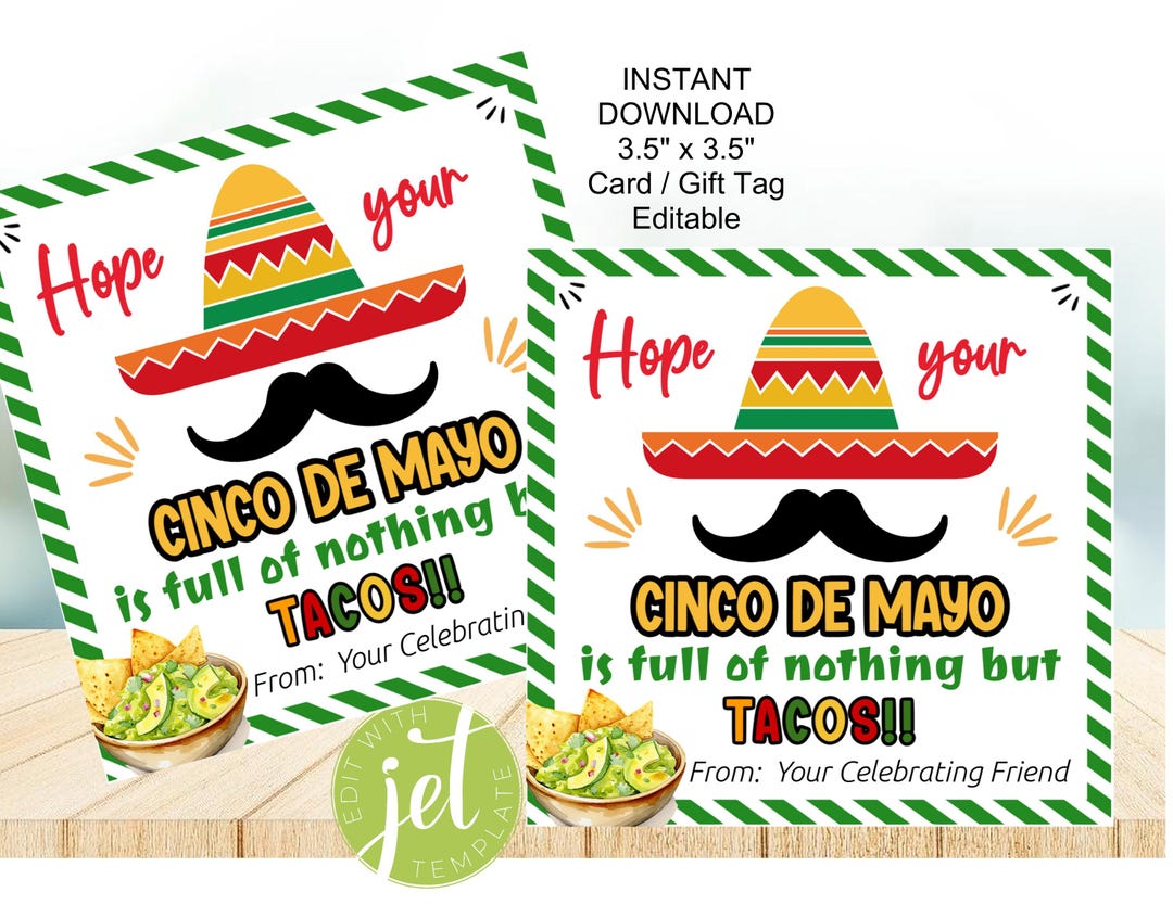 Cinco De Mayo Gift Tag: Editable Taco Card (digital Download) - Etsy