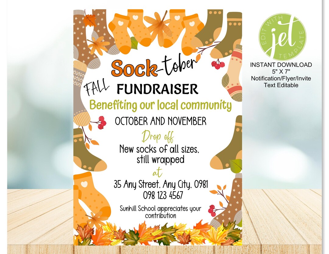 Socks Fundraiser Flyer: Editable School Event Invitation (digital ...
