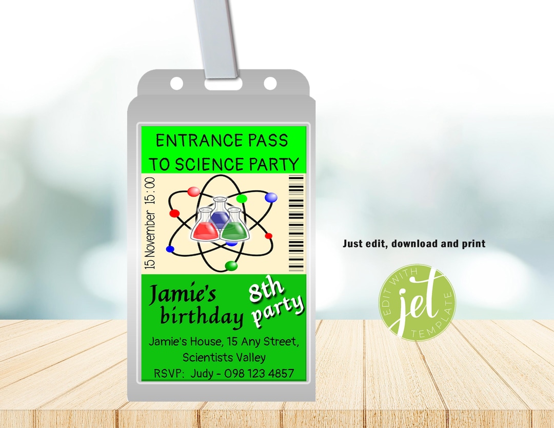 Invite, Scientist ID Badge Template, Science Party Favors, Scientist ...