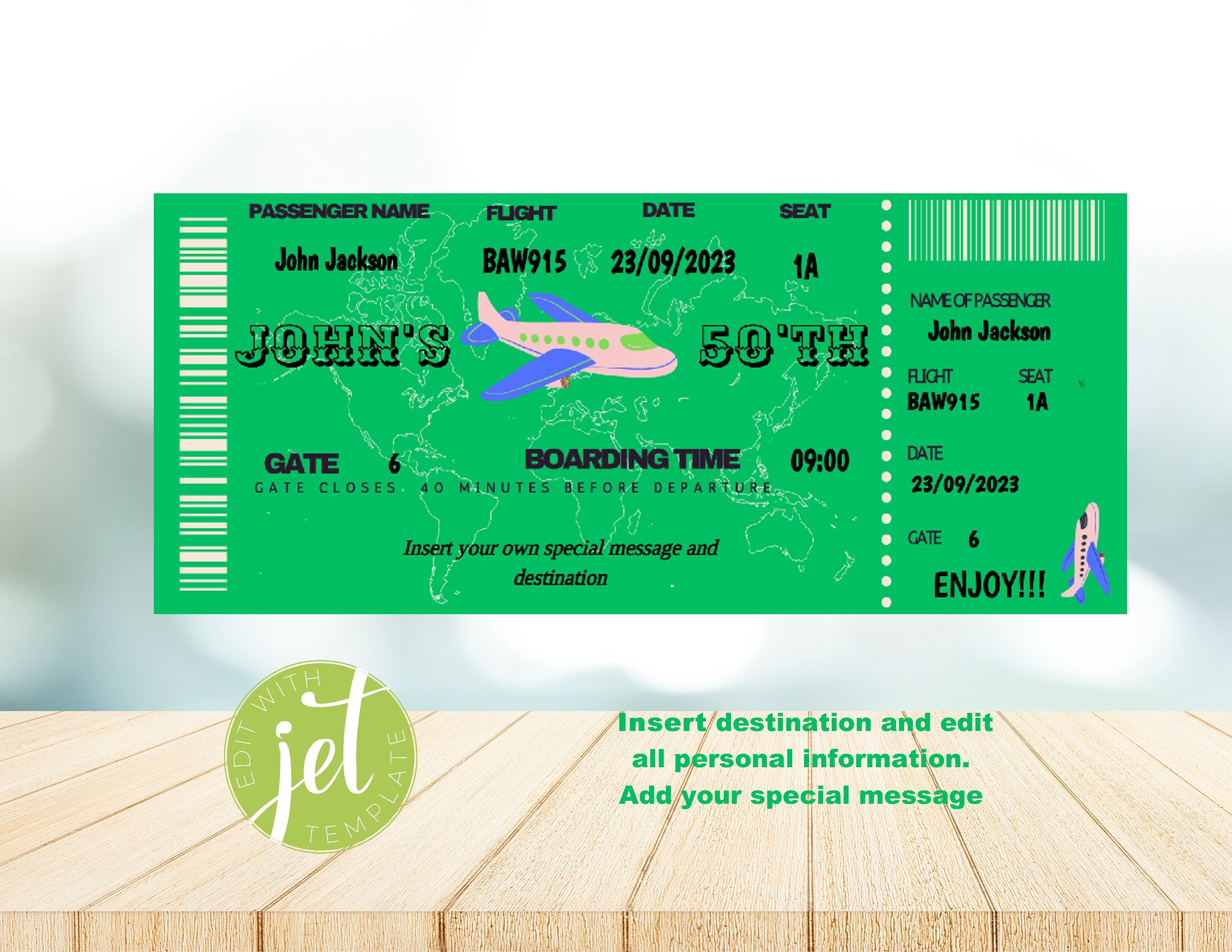Boarding Pass, Editable Gift, Surprise Trip Plane Ticket Gift, Gift ...