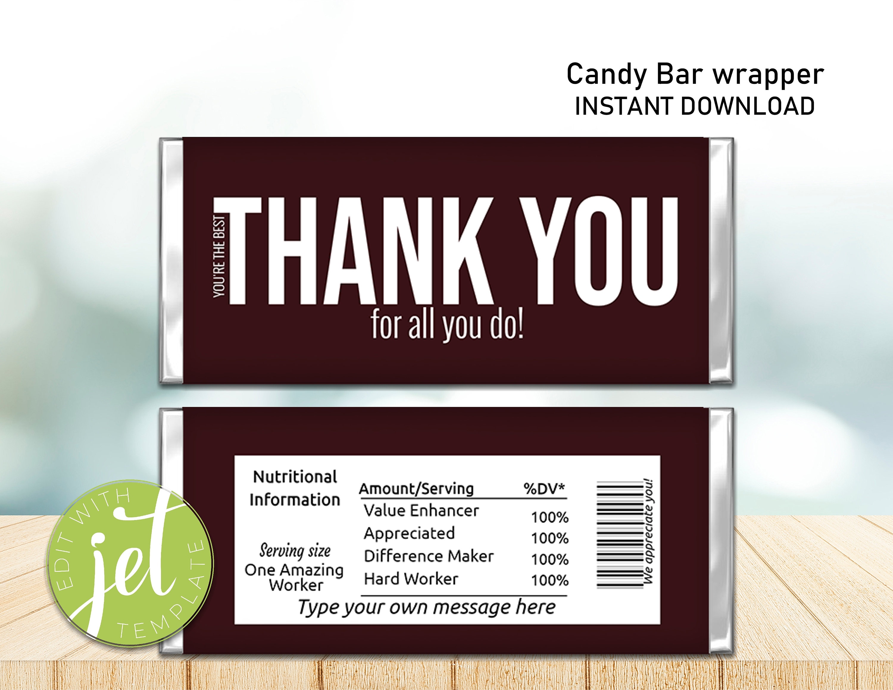 Candy Wrapper, Employee Appreciation Gift Thank You Candy Bar Wrappers ...