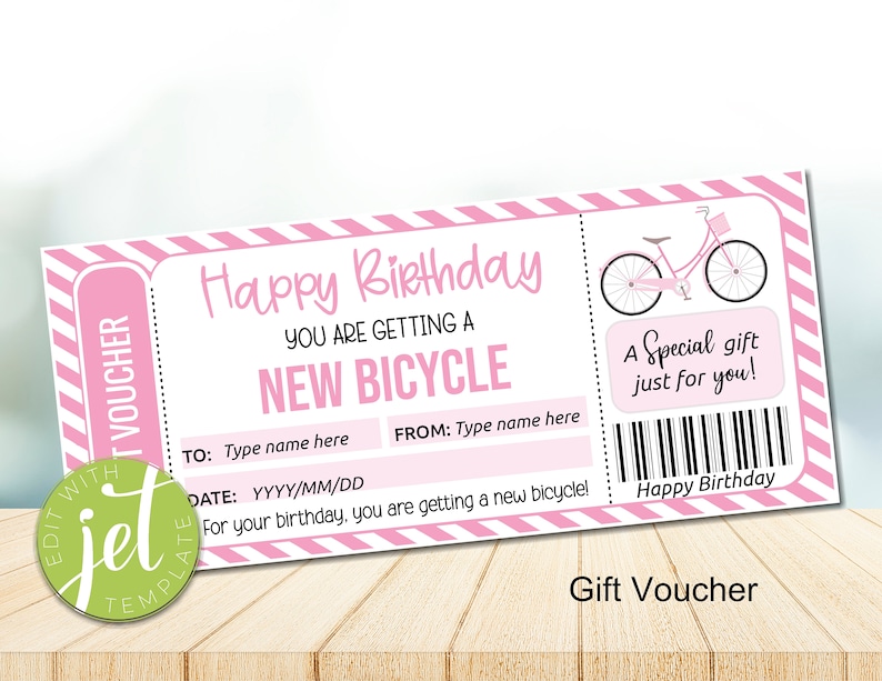Editable New Bicycle Gift Voucher Template, New Bike Voucher, New Bike ...