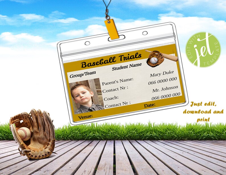 ID Badge, Name Tag, Baseball Trails, Photo ID Badge, Instant Download ...