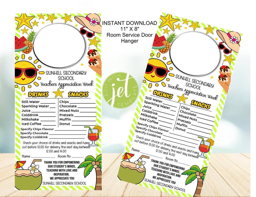 Teacher Appreciation Week Editable Door Hanger, Order List for Snacks ...