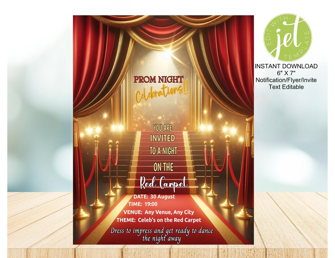 Invite, Prom Celebration, All Text Editable, Printable, Night on the ...