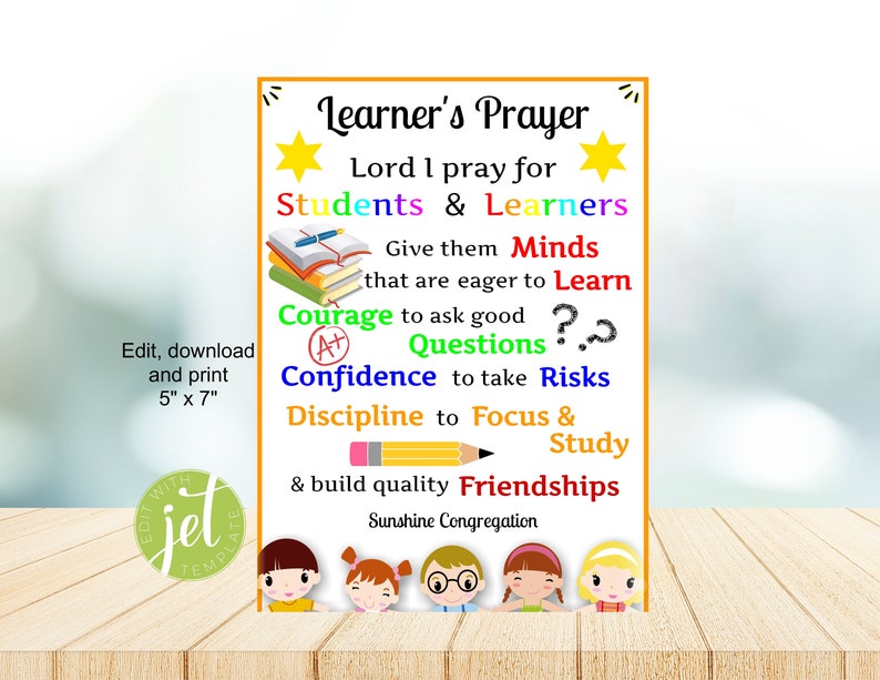 Editable, Prayer for Learner/student, Printable, Special Message ...