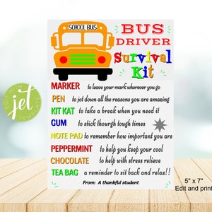 Editable, Bus Driver Survival Kit, Bus Driver, Printable, Instant ...