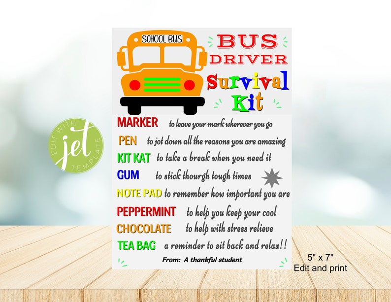 Editable, Bus Driver Survival Kit, Bus Driver, Printable, Instant ...