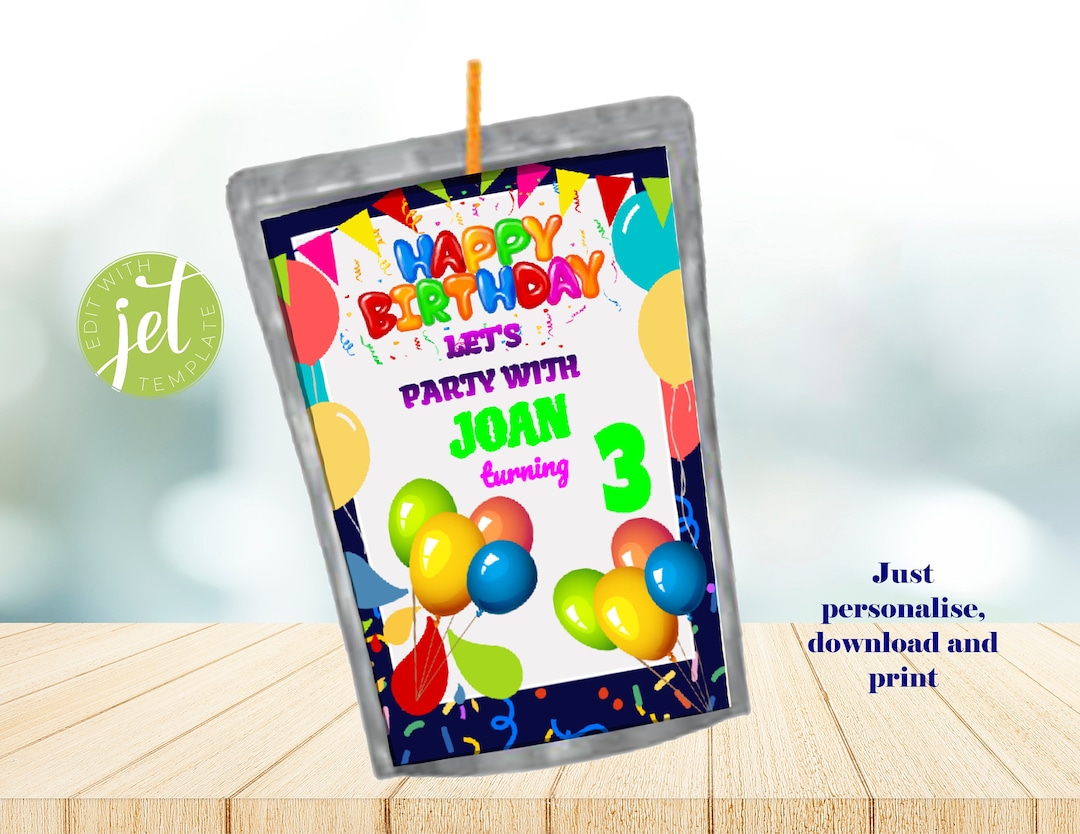 Juice Label, Editable, Edit Age and Name, Printable, Party, Instant ...