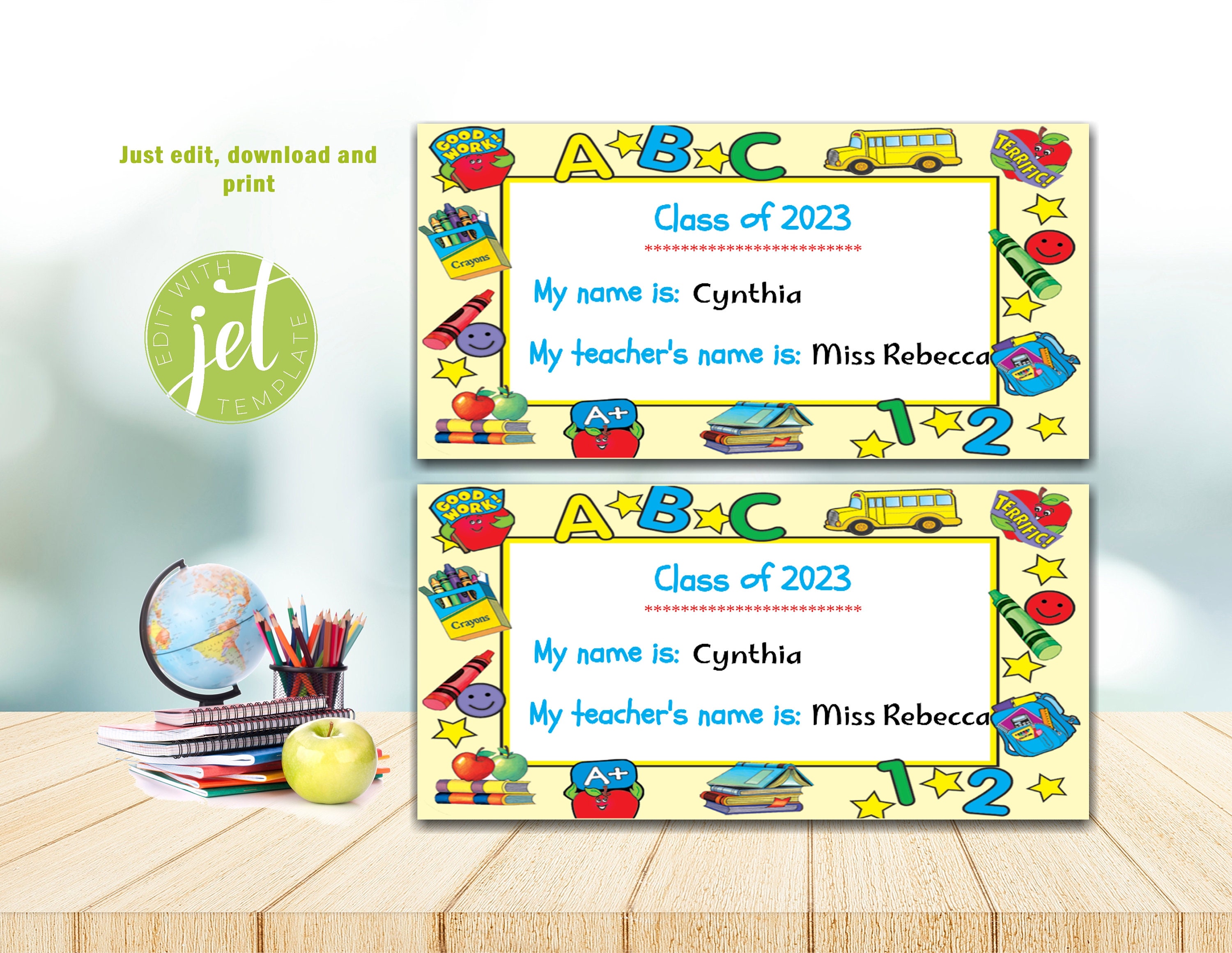 School Desk Name Plate Mini, Editable, Printable, Boy/girl Badge ...