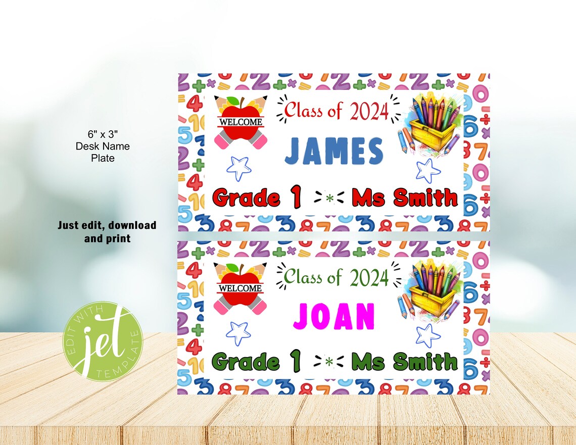School Desk Name Plate Mini, Editable, Printable, Boy/girl Badge ...