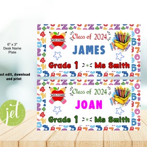 School Desk Name Plate Mini, Editable, Printable, Boy/girl Badge ...