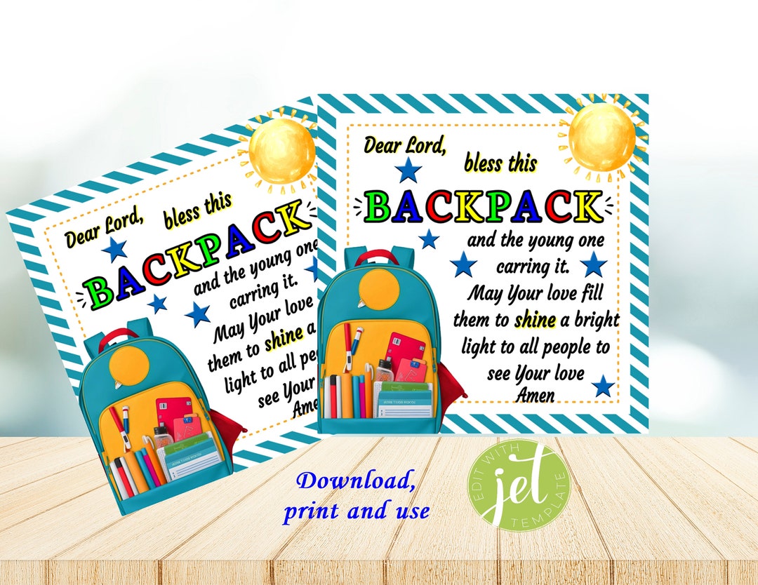 Card, Printable Backpack Blessing, Gift Tag, Card 3.5" X 3.5 ...