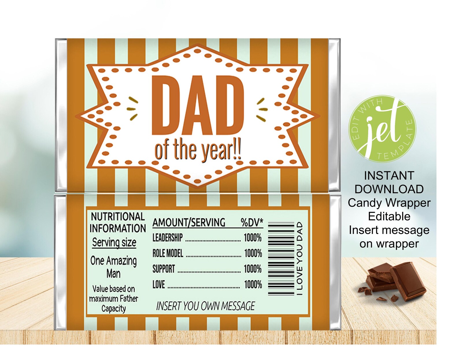Father's Day, Editable Dad Candy Wrap, Dad of the Year Wrapper, Happy ...