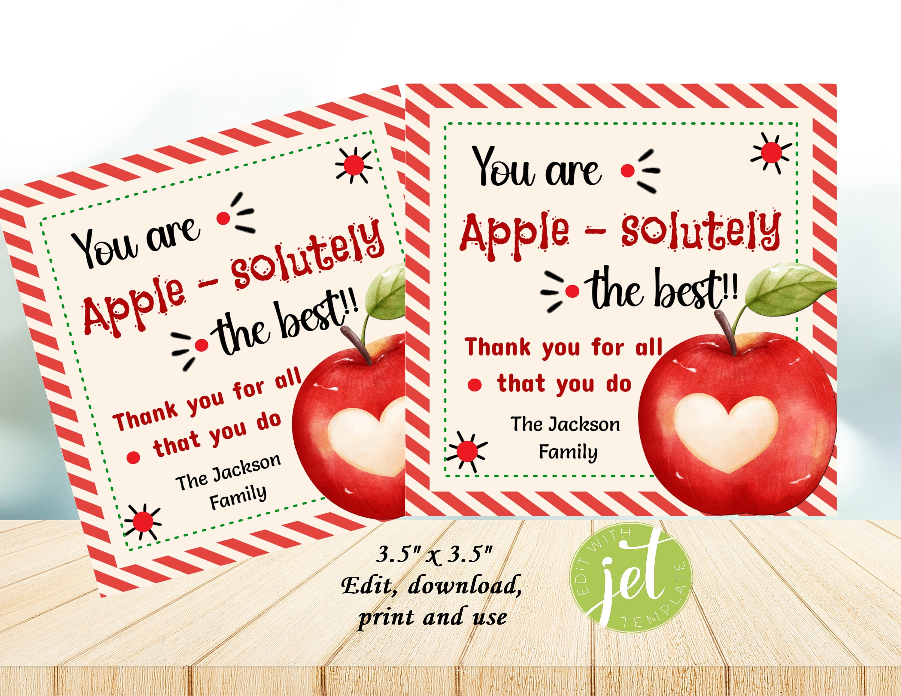 Editable Apple Gift Tags, Apple-solutely the Best, Thank You for All ...