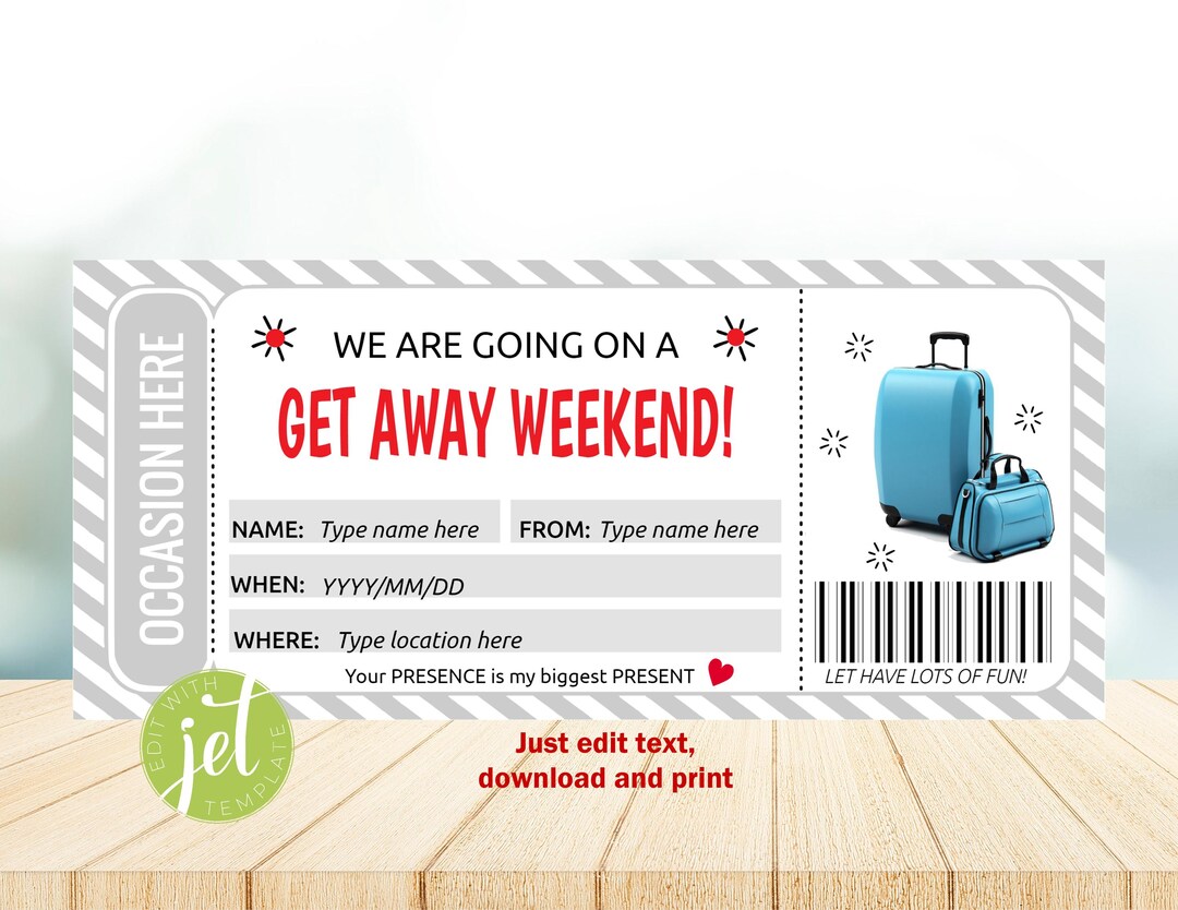 Boarding Pass, Voucher, Get Away Weekend, Voucher Template, Editable ...