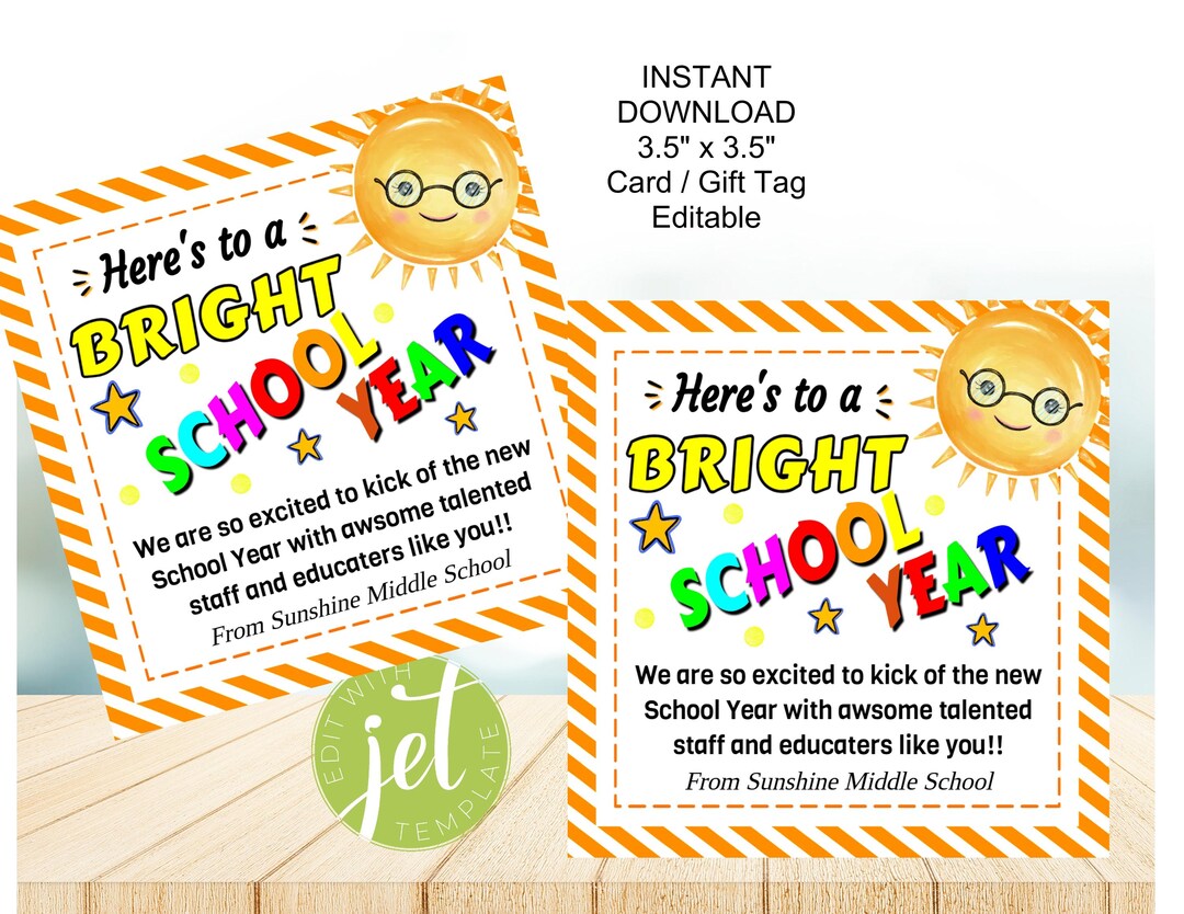 Editable Bright School Year Gift Tag, Teacher Welcome (digital Download ...
