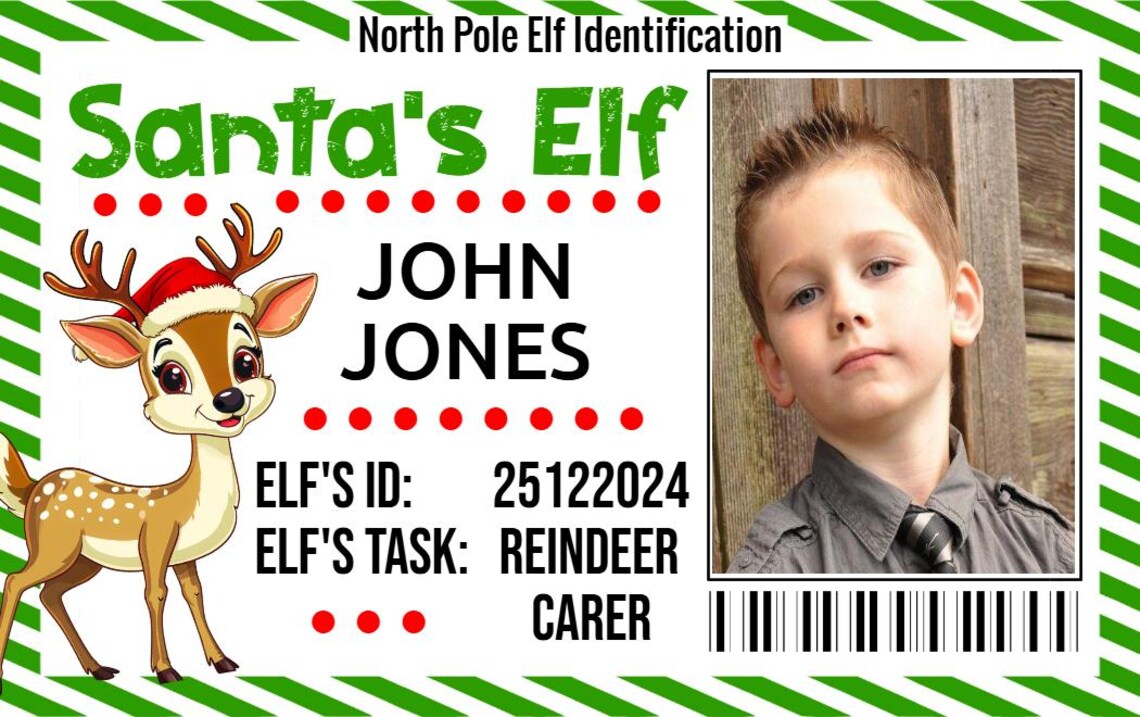 Santa's Elf ID Badge: Christmas Reindeer Carer Tag (instant Download ...