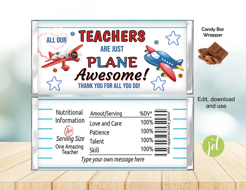 Editable Teachers Are Plane Awesome Candy Wrapper, Teacher, School Gift ...