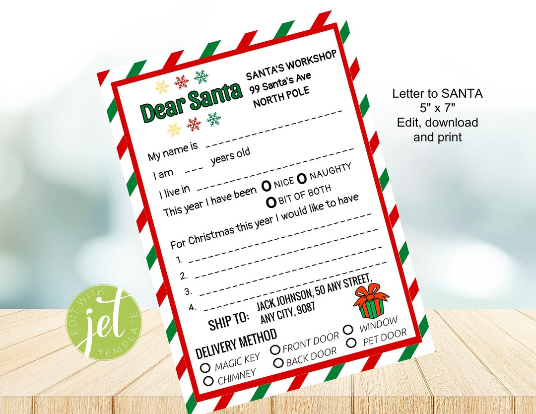 Letter to Santa, Editable, Printable, Christmas Gift Request, Editable ...