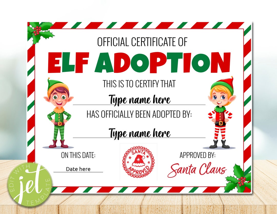Editable Elf Adoption Certificate, Christmas Kids Holiday Elf Ideas ...
