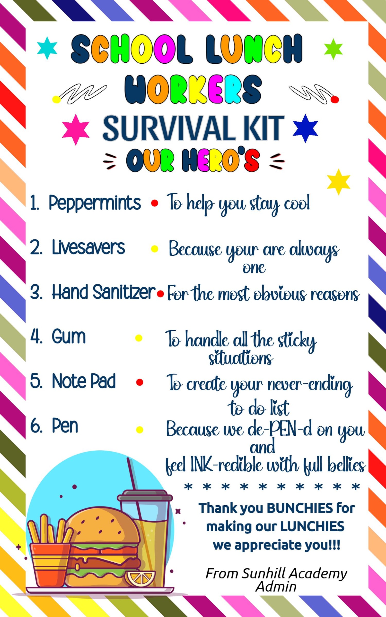 Editable Lunch Workers Survival Kit Tag, Goody Bag, Lunch Worker ...