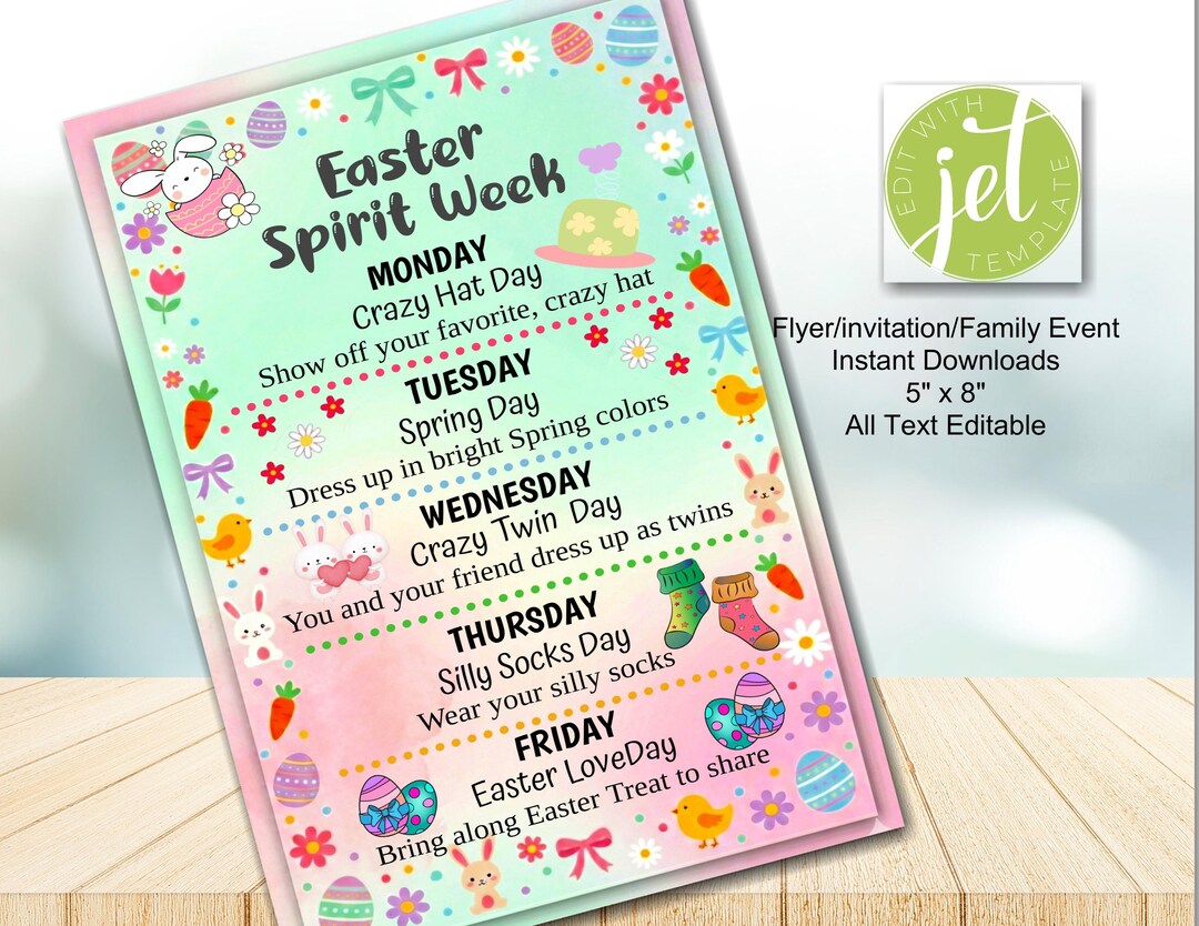 Editable Spirit Week Flyer Template, School Dress up Days Poster, Fun ...