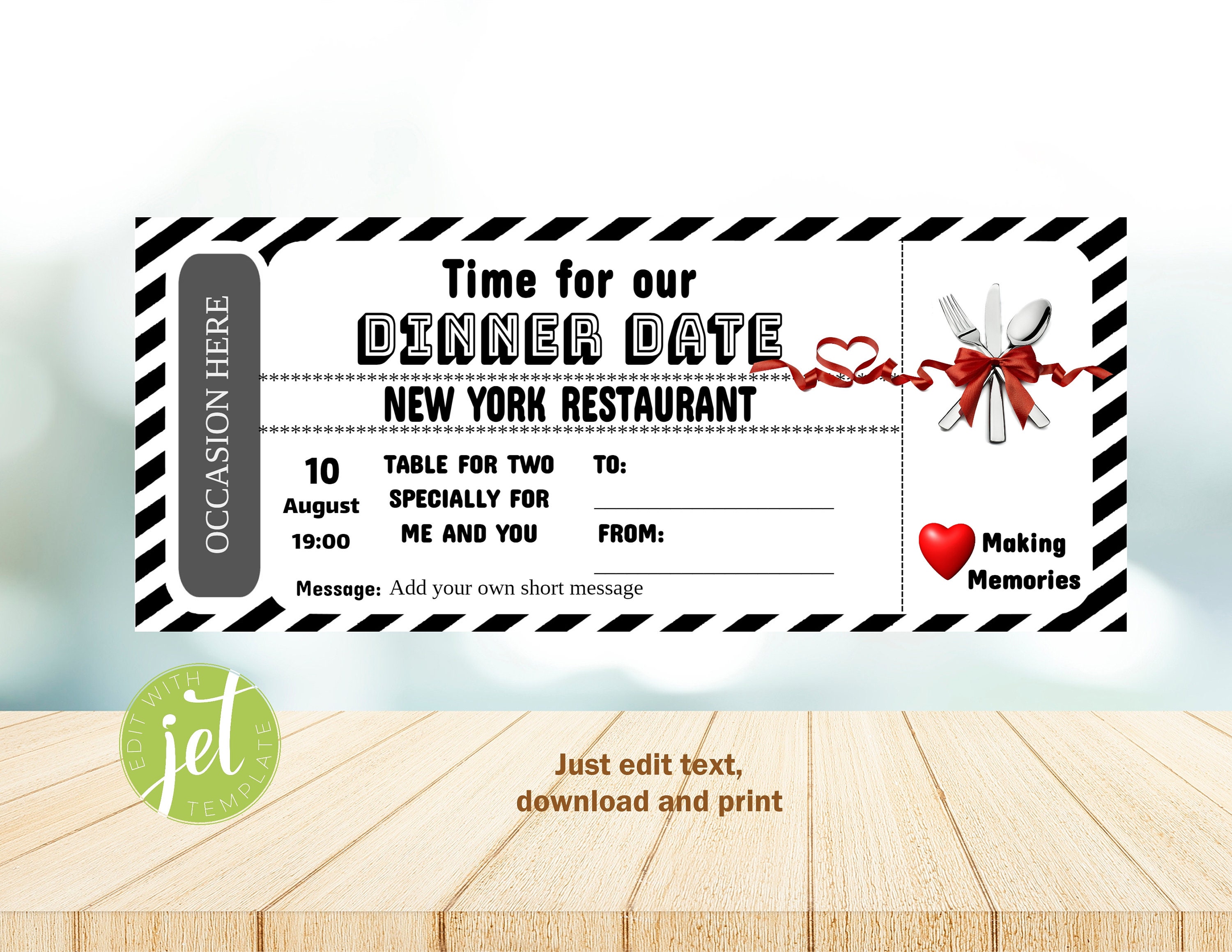 Boarding Pass Editable, Dinner Date, Surprise Occasion, Editable ...