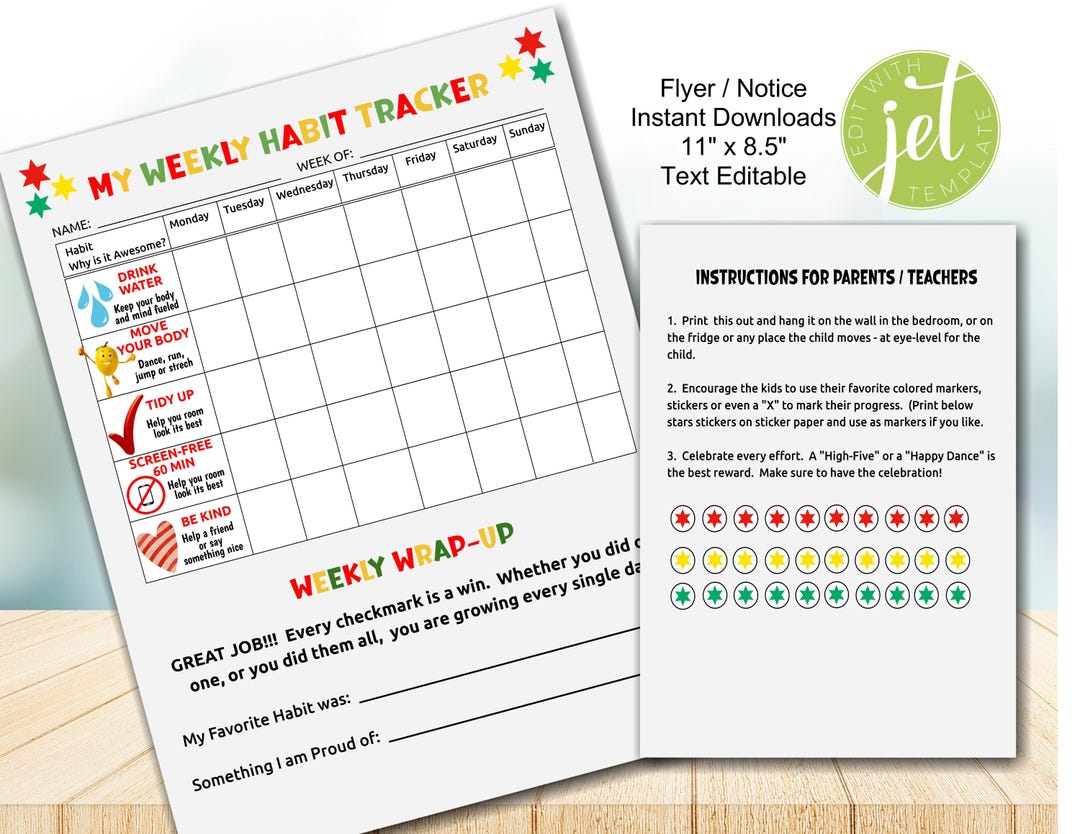 Habit Tracker, Weekly Editable, Week Tracker, Teachers, Parents - Etsy