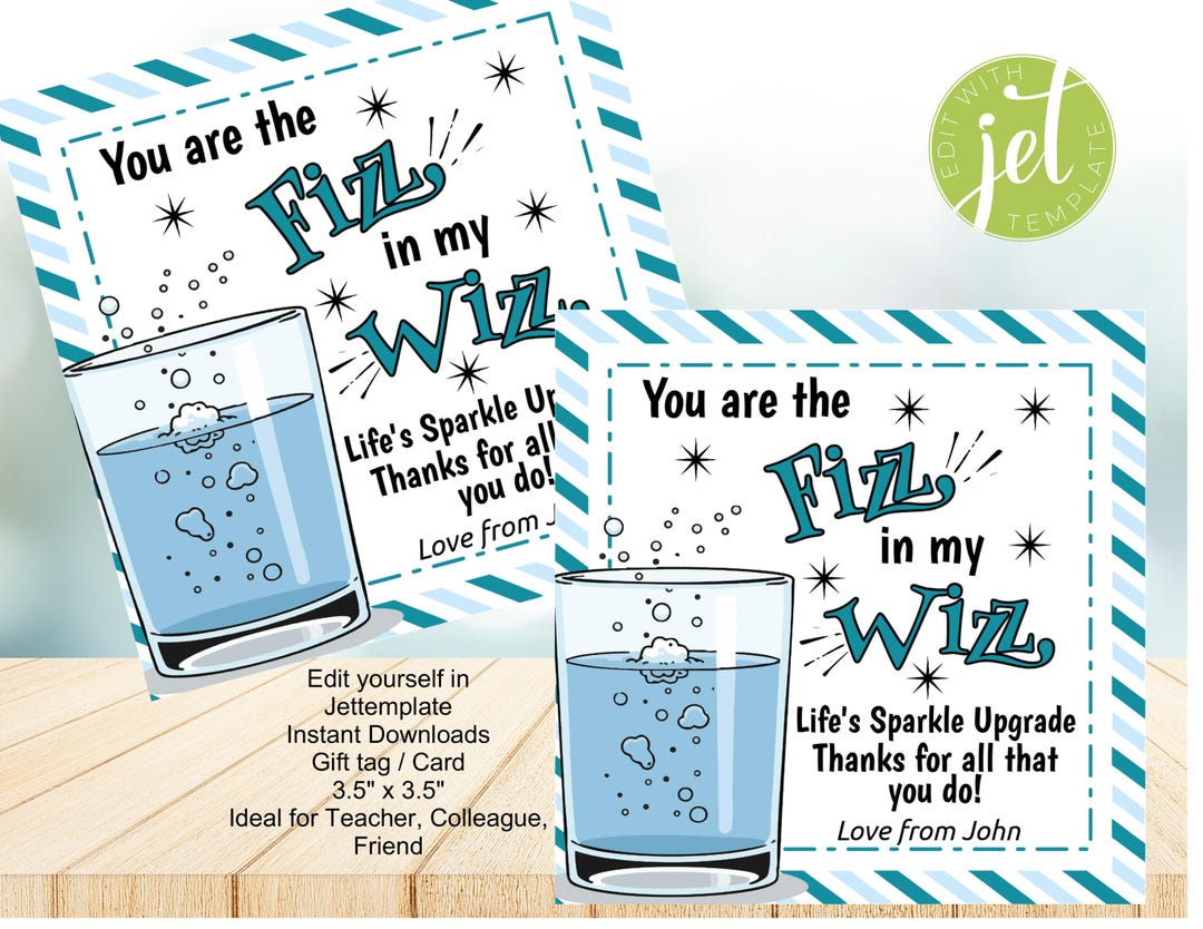 Gift Card Thank You, Fizz in My Wizz: Appreciation Gift Tag (digital ...