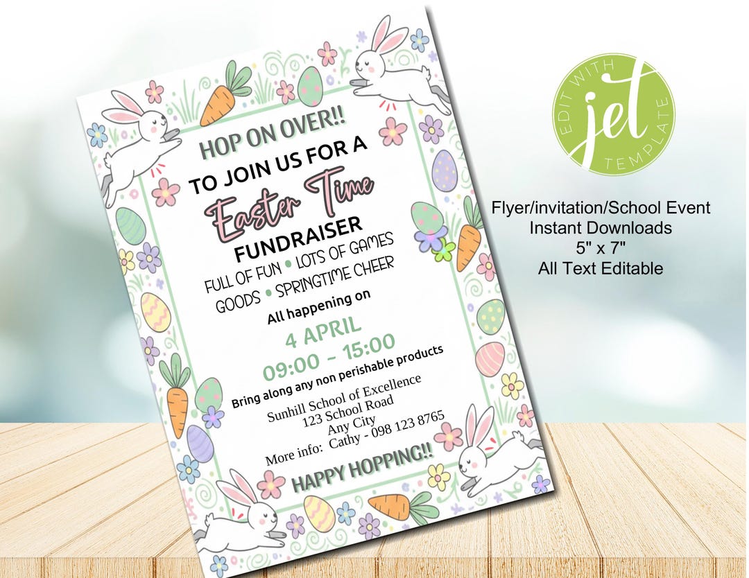 Easter Fundraiser Flyer Invite, School Fundraising, Hop Over, Easter ...