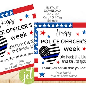 Editable Thank You Police Week Gift Tags, Police Officer's, We Back the ...