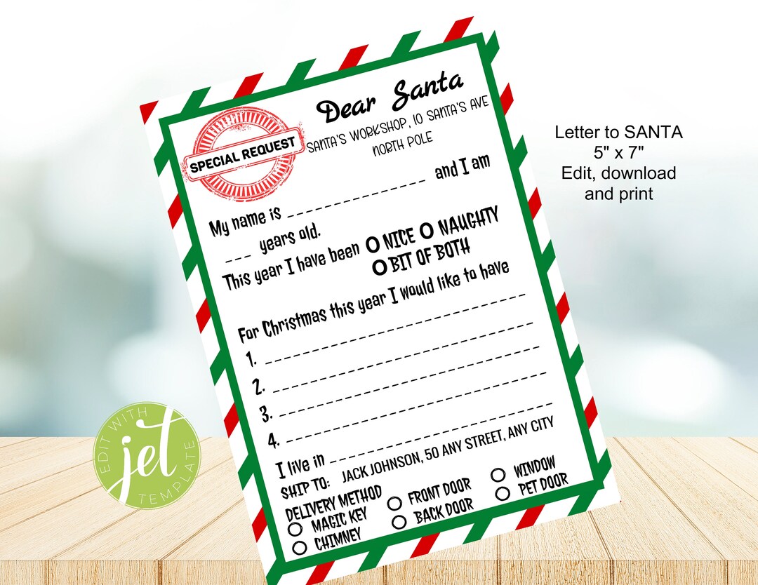 Letter to Santa, Editable, Printable, Christmas Gift Request, Editable ...