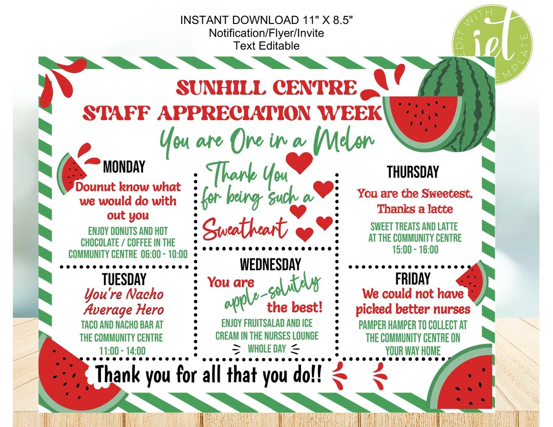 Teacher Appreciation Week Editable Flyer, Staff Itinerary, Schedule for ...