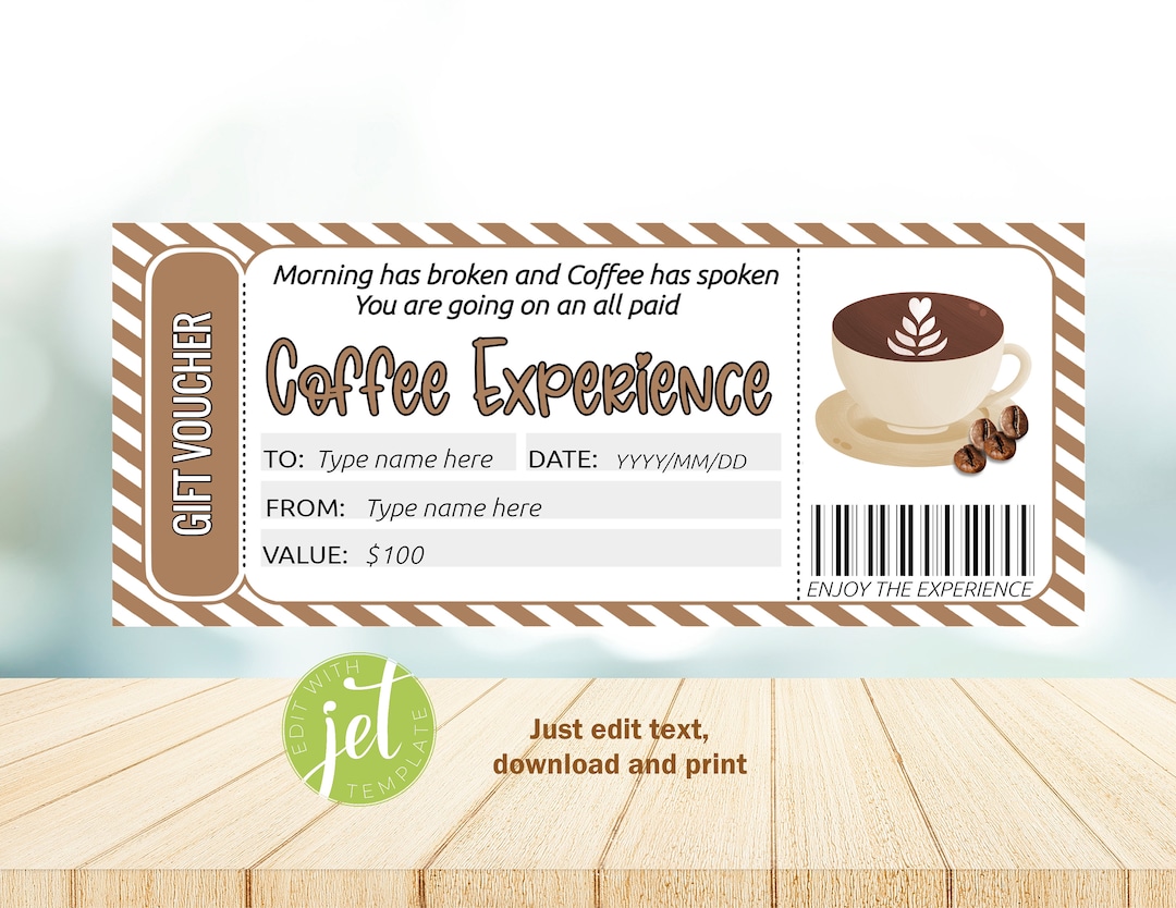 Editable Gift Voucher Coffee Experience Template, Coffee Experience ...