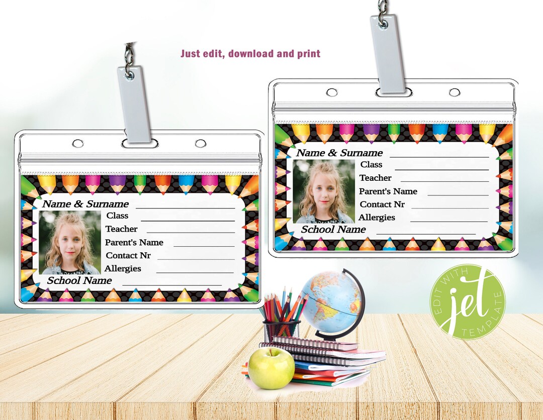 ID Badge Editable Printable Boy/girl Badge Photo Badge - Etsy