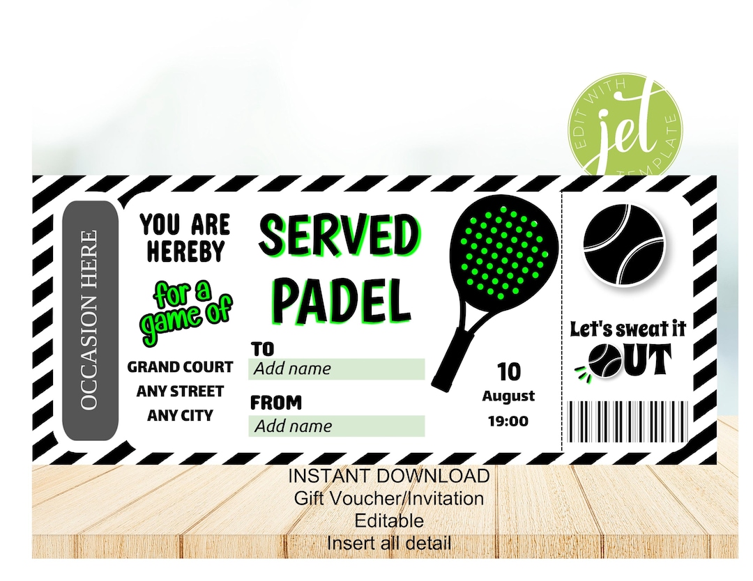 Editable Padel Invitation, Boarding Pass, Padel Game, Sweat It Out ...