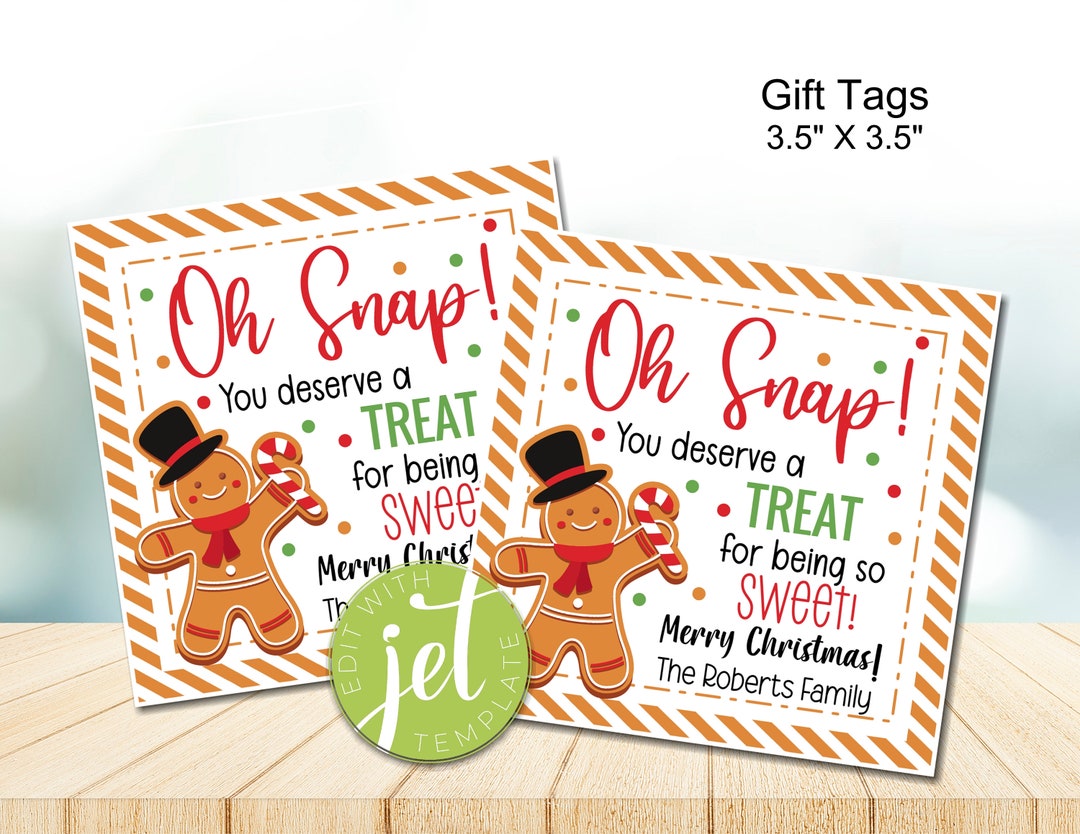 Editable Gingersnap Cookie Gift Tag, Gingerbread Christmas Gift, Oh ...